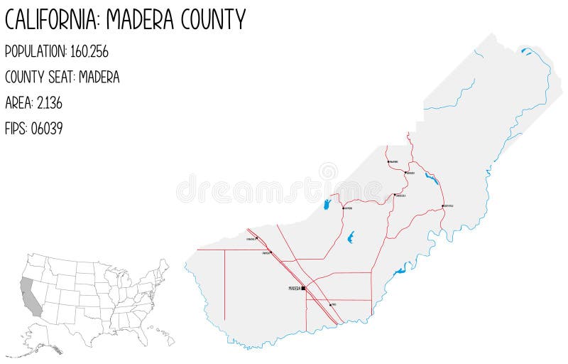 Map of Madera County in California, USA Stock Vector - Illustration of ...