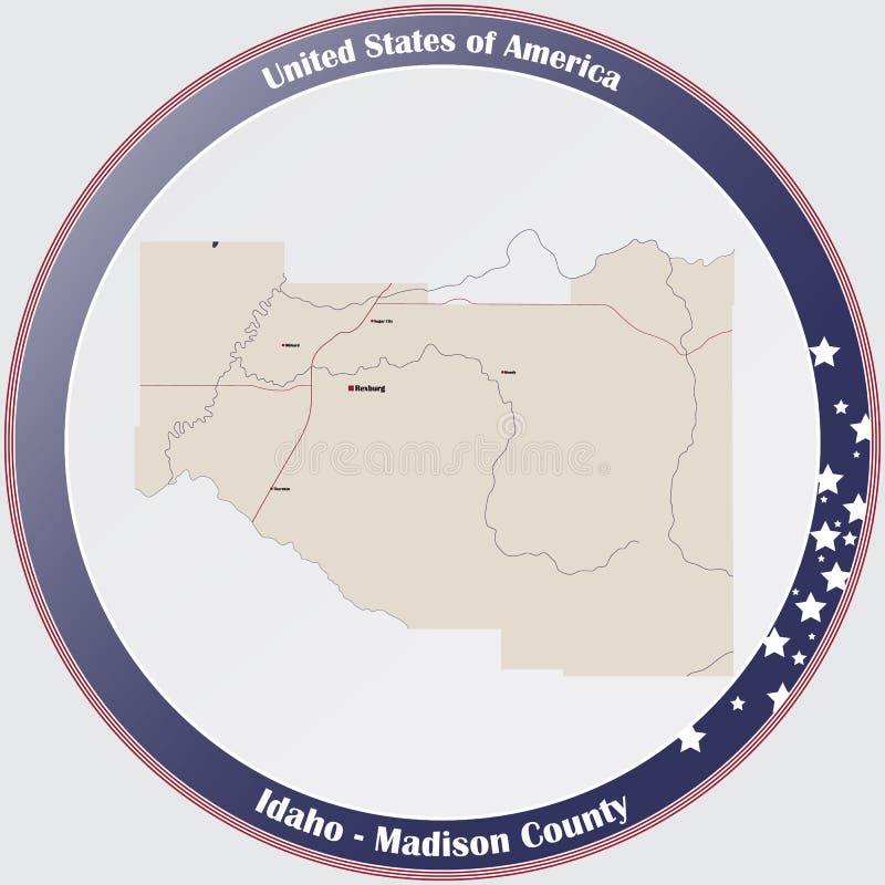 Map of Madison County in Idaho Stock Vector - Illustration of lakes ...