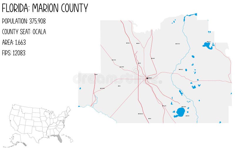 Large and Detailed Map of Marion County in Florida Stock Vector ...
