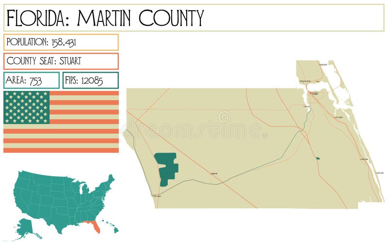 Map of Martin County in Florida USA Stock Vector - Illustration of ...