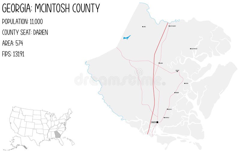 Large and Detailed Map of McIntosh County in Georgia Stock Vector ...