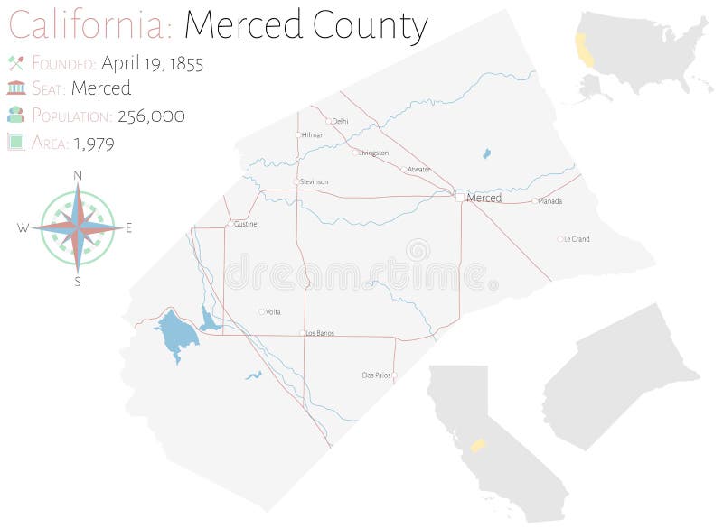 Map of Merced County in California Stock Vector - Illustration of ...