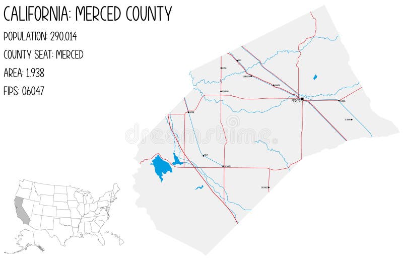 Map of Merced County in California, USA Stock Vector - Illustration of ...
