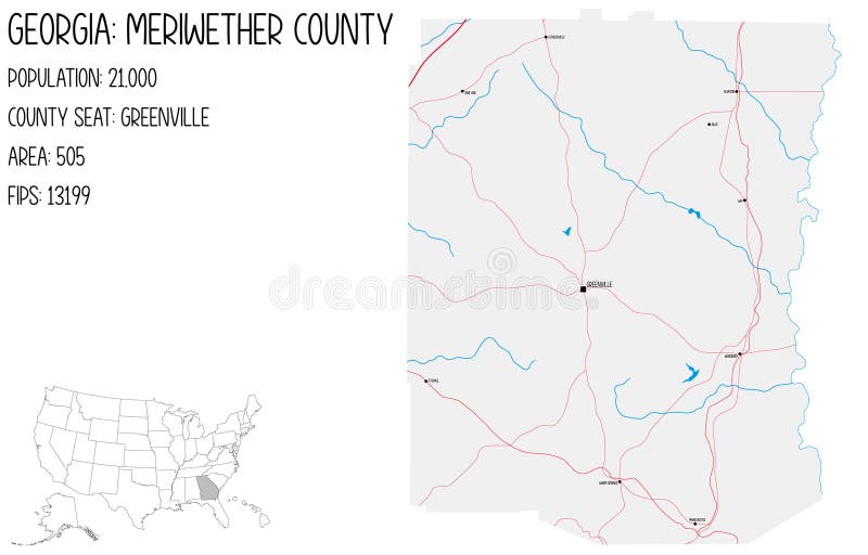 Large and Detailed Map of Meriwether County in Georgia Stock Vector ...