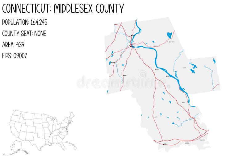 Map of Middlesex County in Connecticut, USA Stock Vector - Illustration ...