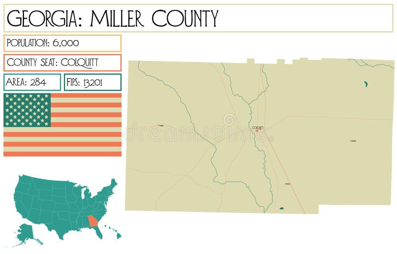 Large and Detailed Map of Miller County in Georgia Stock Vector ...