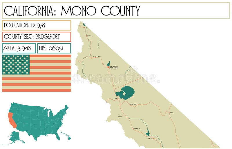 Large and Detailed Map of Mono County Stock Illustration - Illustration ...
