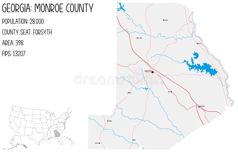 Large and Detailed Map of Monroe County in Georgia Stock Illustration ...