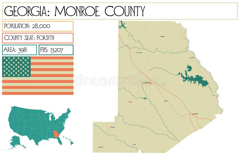 Large and Detailed Map of Monroe County in Georgia Stock Vector ...