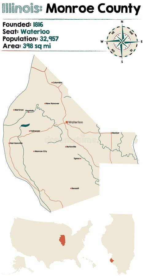 Map of Monroe County in Illinois Stock Vector - Illustration of ...