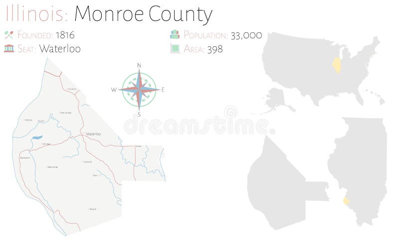 Map of Monroe County in Illinois Stock Vector - Illustration of ...