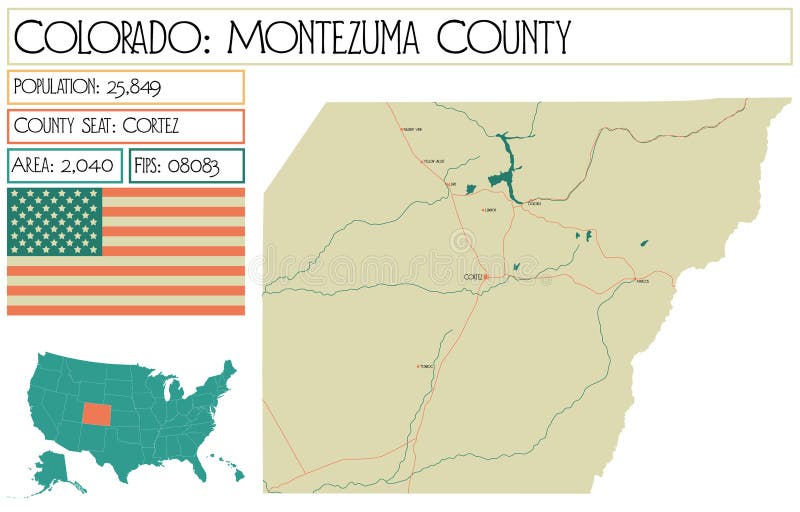 Map of Montezuma County in Colorado USA Stock Vector - Illustration of ...