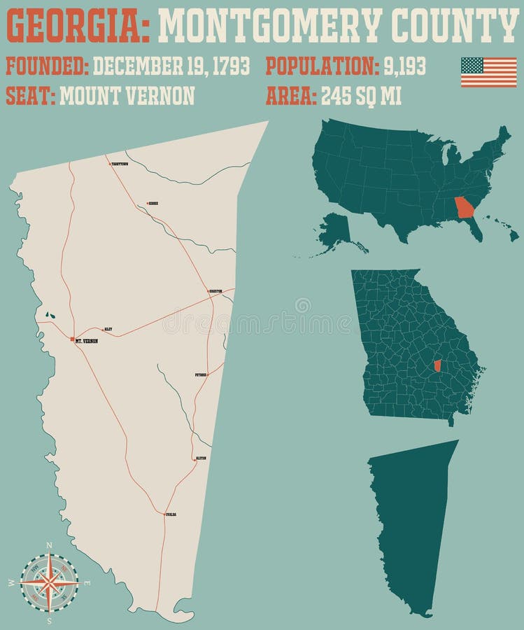 Map of Montgomery County in Georgia Stock Vector - Illustration of ...
