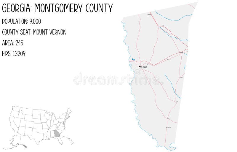 Large and Detailed Map of Montgomery County in Georgia Stock Vector ...