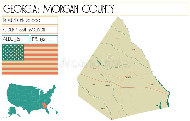 Large and Detailed Map of Morgan County in Georgia Stock Illustration ...