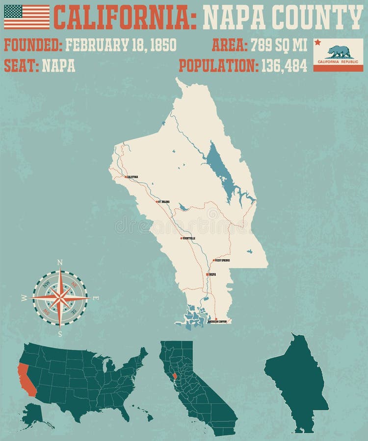 Napa County Map in California. Stock Vector - Illustration of freeway ...