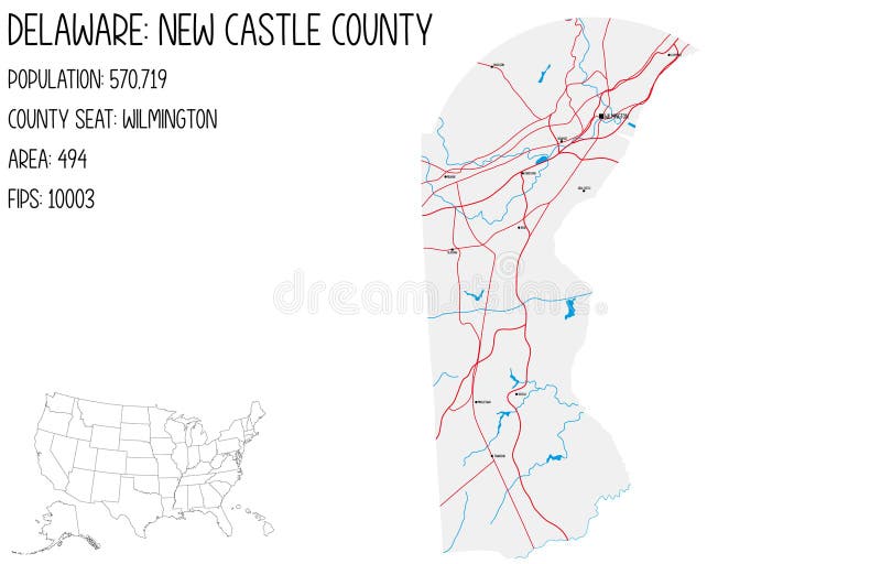 Map of New Castle County in Delaware, USA Stock Vector - Illustration ...