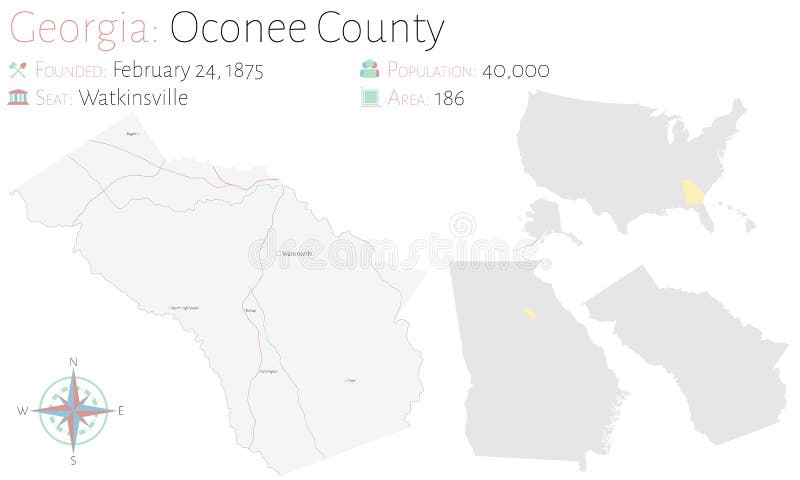 Map of Oconee County in Georgia Stock Vector - Illustration of colorful ...