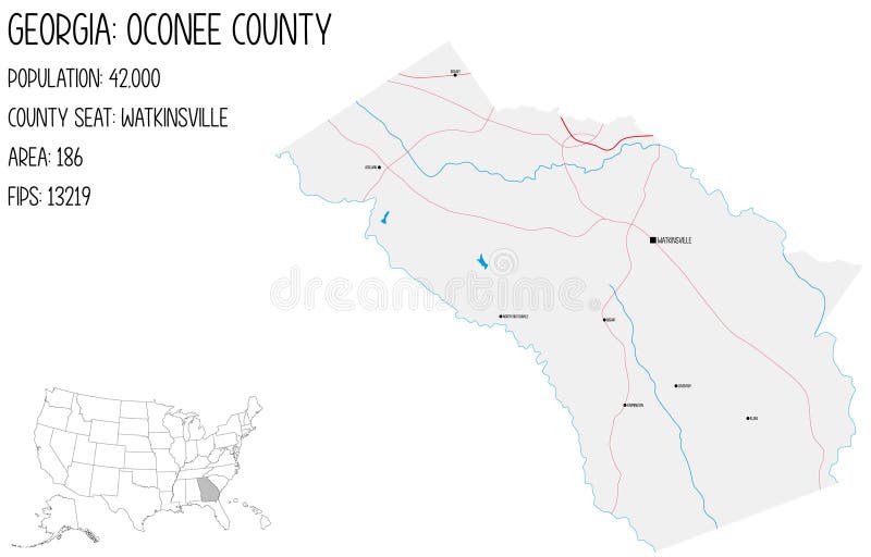 Large and Detailed Map of Oconee County in Georgia Stock Vector ...