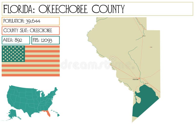 Map of Okeechobee County in Florida USA Stock Vector - Illustration of signs, sign: 327683058