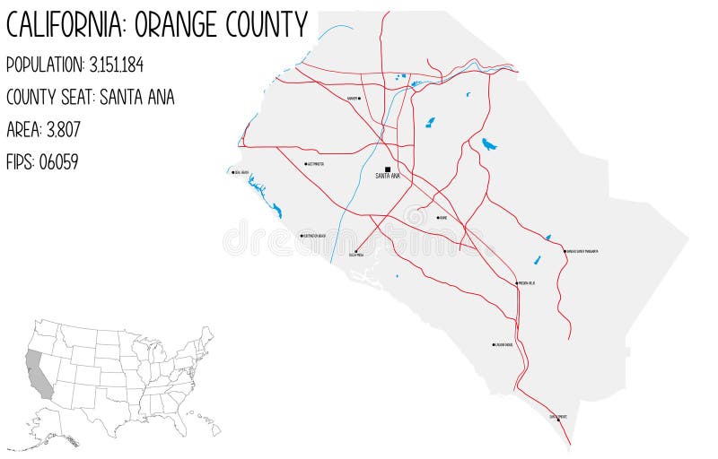 Map of Orange County in California, USA Stock Vector - Illustration of ...