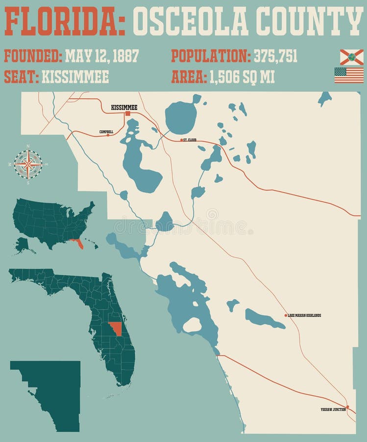 Map of Osceola County in Florida Stock Vector - Illustration of ...