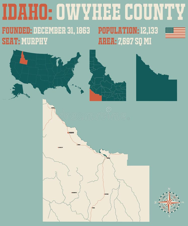 Map of Owyhee County in Idaho Stock Vector - Illustration of seat, gray ...