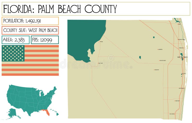 Map of Palm Beach County in Florida USA Stock Vector - Illustration of ...