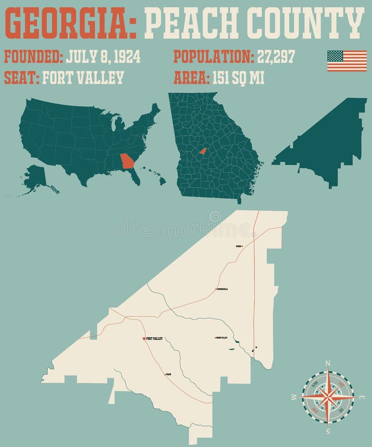 Map of Peach County in Georgia Stock Vector - Illustration of federal ...