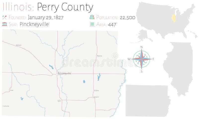 Map of Perry County in Illinois Stock Vector - Illustration of federal ...
