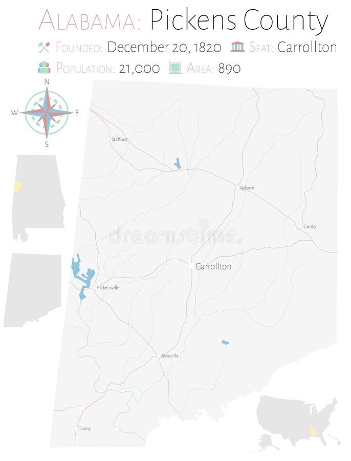 Map of Pickens County in Alabama Stock Vector - Illustration of ...
