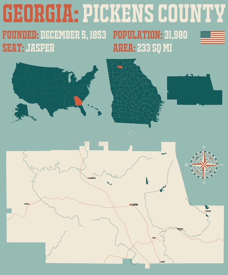 Map of Pickens County in Georgia Stock Vector - Illustration of georgia ...