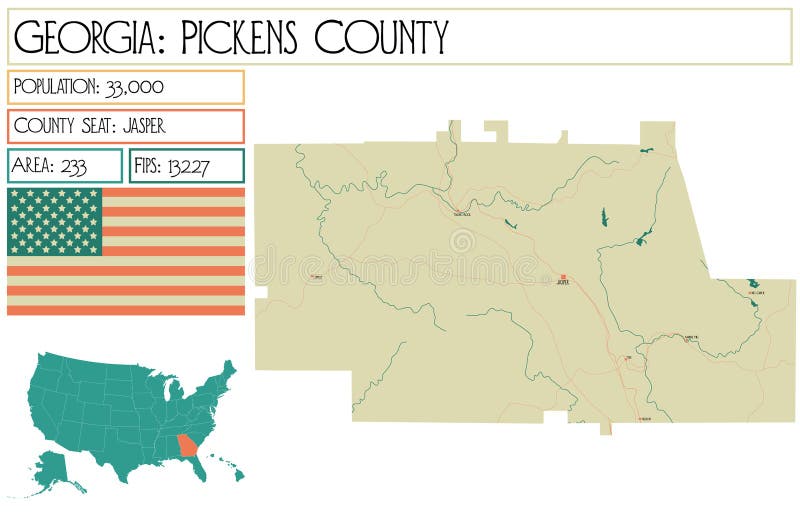 Large and Detailed Map of Pickens County in Georgia Stock Vector ...