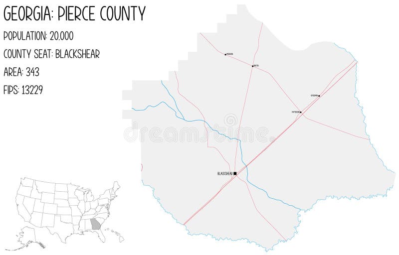 Large and Detailed Map of Pierce County in Georgia Stock Vector ...