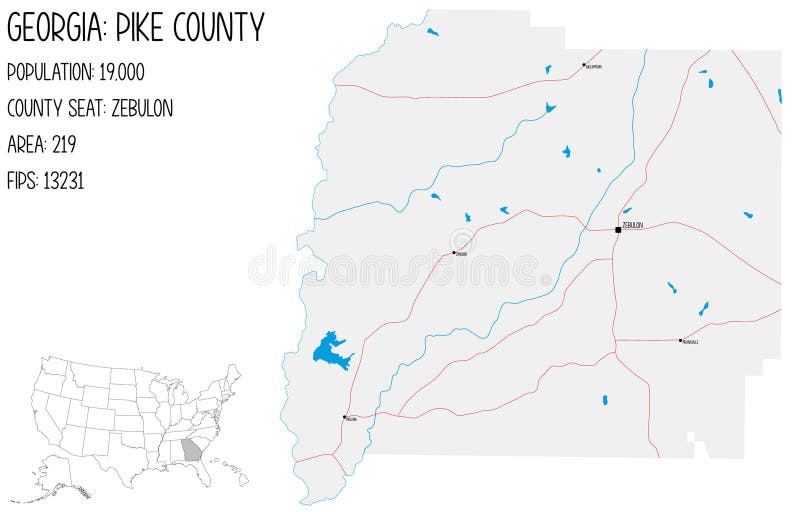 Large and Detailed Map of Pike County in Georgia Stock Vector ...