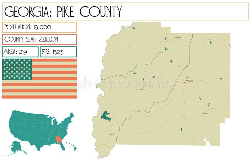 Large and Detailed Map of Pike County in Georgia Stock Vector ...