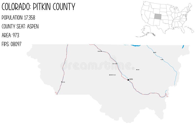 Map of Pitkin County in Colorado, USA Stock Vector - Illustration of ...