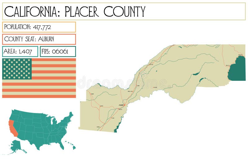 Large and Detailed Map of Placer County Stock Illustration ...
