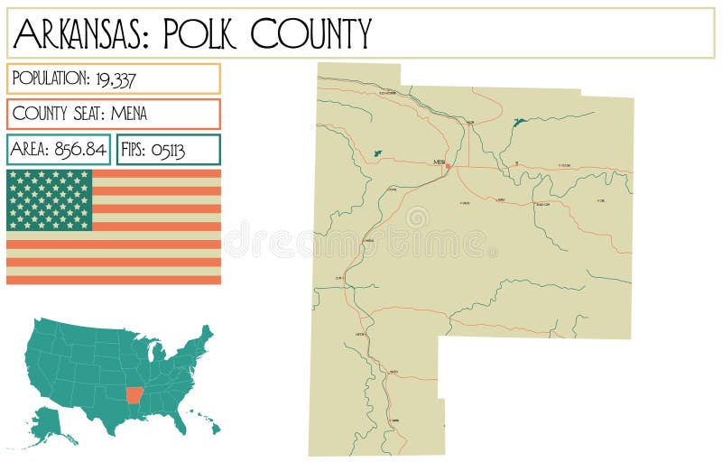 Map of Polk County in Arkansas, USA. Stock Vector - Illustration of ...