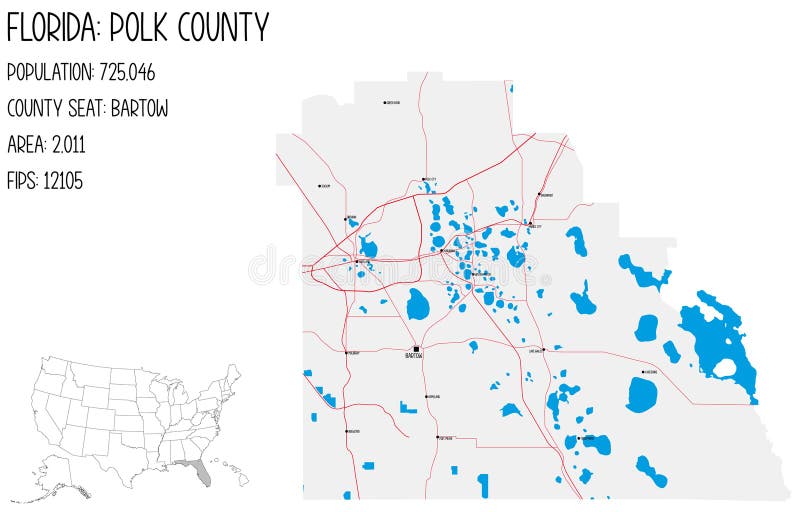 Map of Polk County in Florida, USA Stock Vector - Illustration of ...