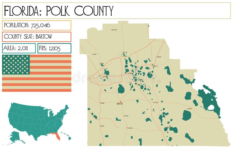 Large and Detailed Map of Polk County in Florida Stock Vector ...