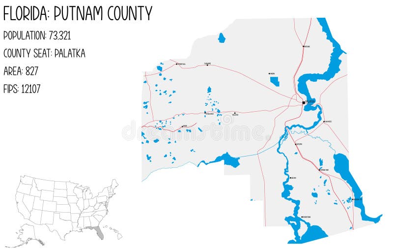 Map of Putnam County in Florida, USA Stock Vector - Illustration of ...