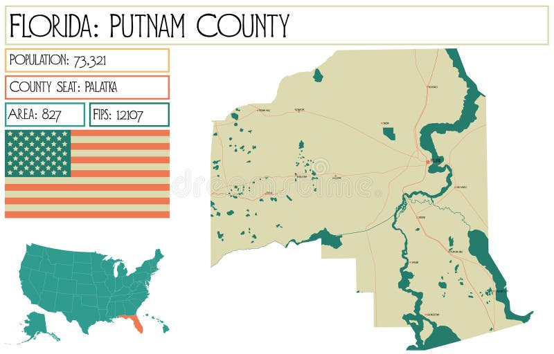 Large and Detailed Map of Putnam County in Florida Stock Vector ...