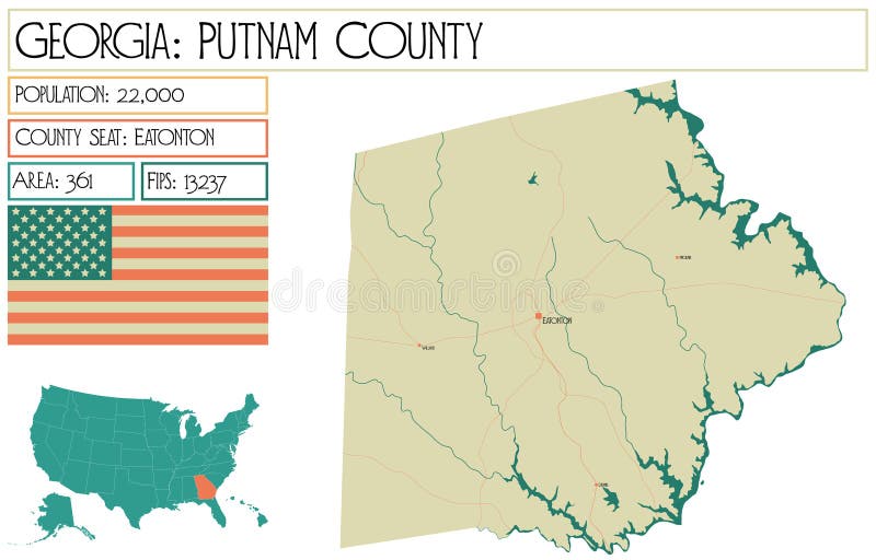 Large and Detailed Map of Putnam County in Georgia Stock Vector ...