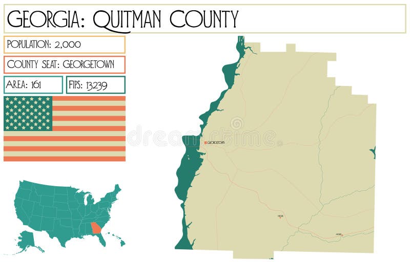 Large and Detailed Map of Quitman County in Georgia Stock Vector ...
