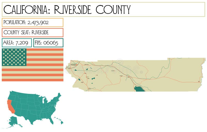 Large and Detailed Map of Riverside County Stock Illustration ...