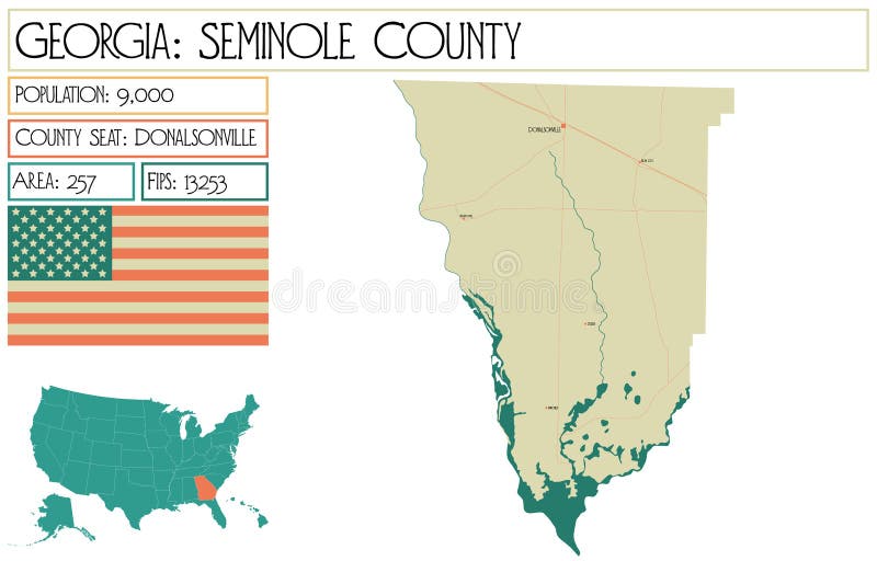 Large and Detailed Map of Seminole County in Georgia Stock Illustration ...