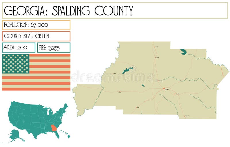 Large and Detailed Map of Spalding County in Georgia Stock Illustration ...