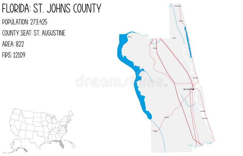 Map of St. Johns County in Florida, USA Stock Vector - Illustration of sign, census: 327927619