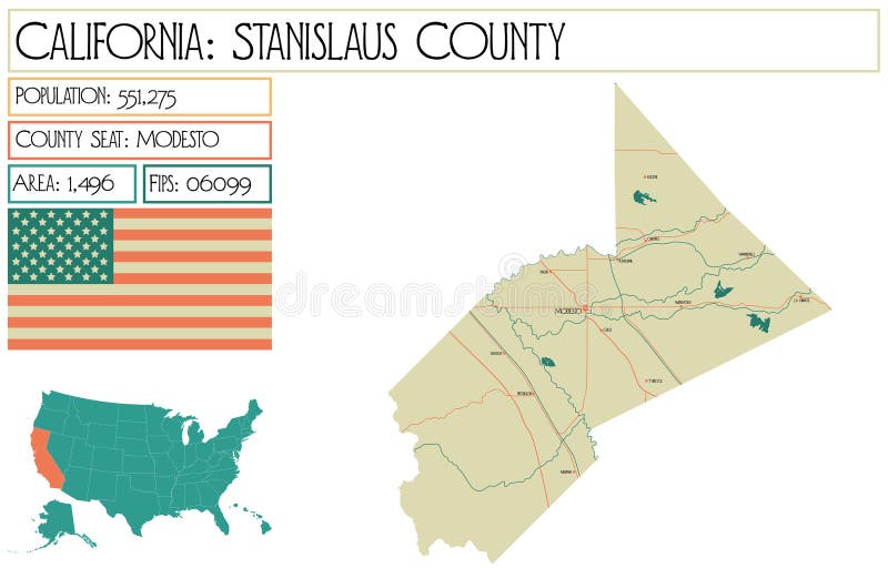 Stanislaus County Map in California. Stock Vector - Illustration of ...